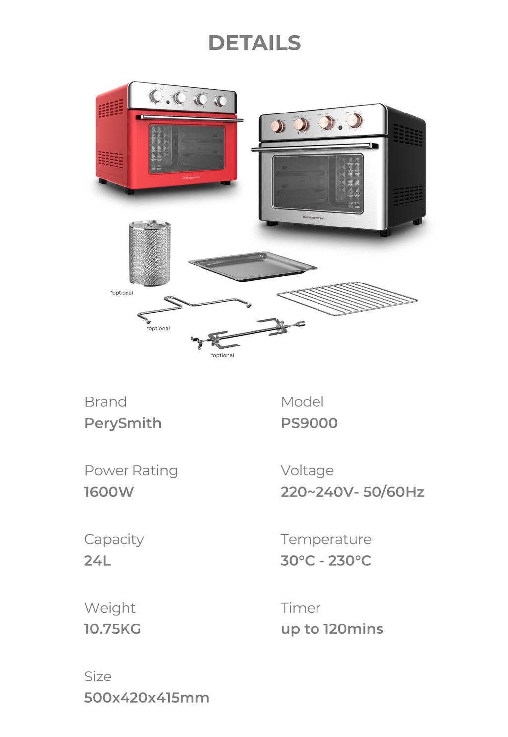 PERYSMITH PS9000 AIR FRYER OVEN - BLACK/RED - PerySmith Malaysia