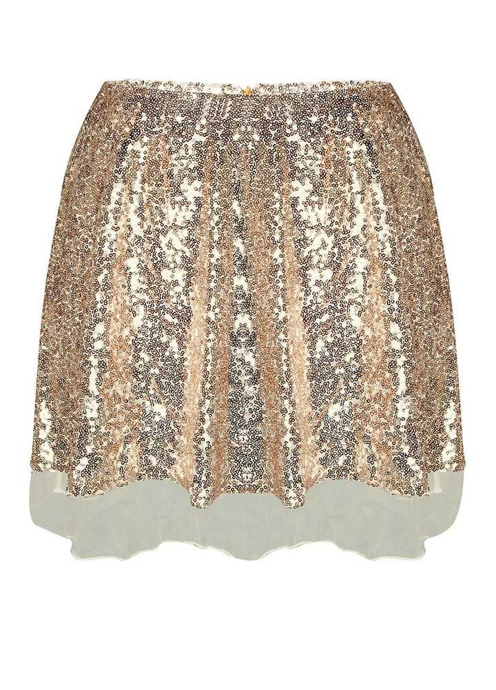 Women Sequin Mini Skirt High Waist Zip Glitter A-Line Short Skirt Gold (Gold) | Shopee Malaysia