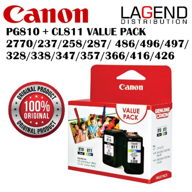 Original Canon PG-810 + CL-811 (Value Pack) Combo Ink Cartridge PG810 ...