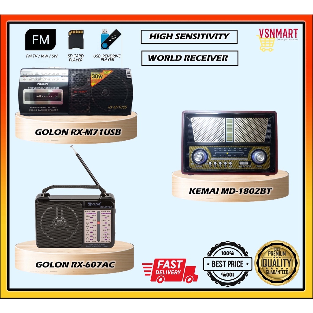 GOLON RXAC Portable AM#FM RADIO WITH BLUETOOTH AND CASSETTE RECORDER ...