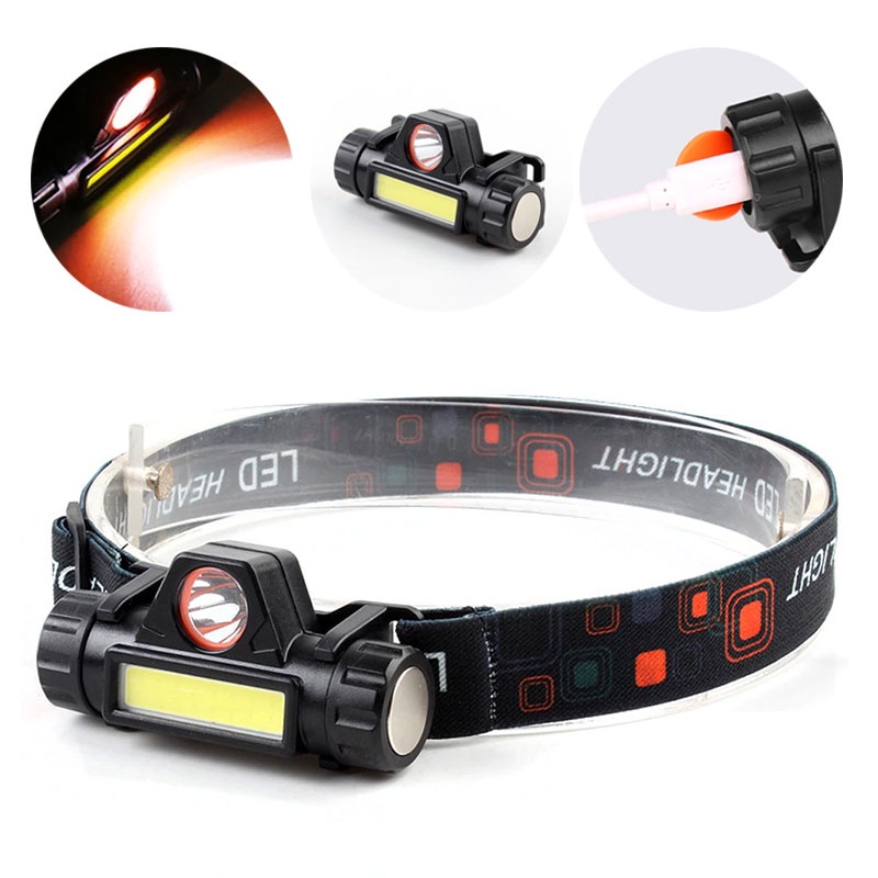 Waterproof Powerful LED Headlamp XPE+COB USB Rechargeable Headlight ...