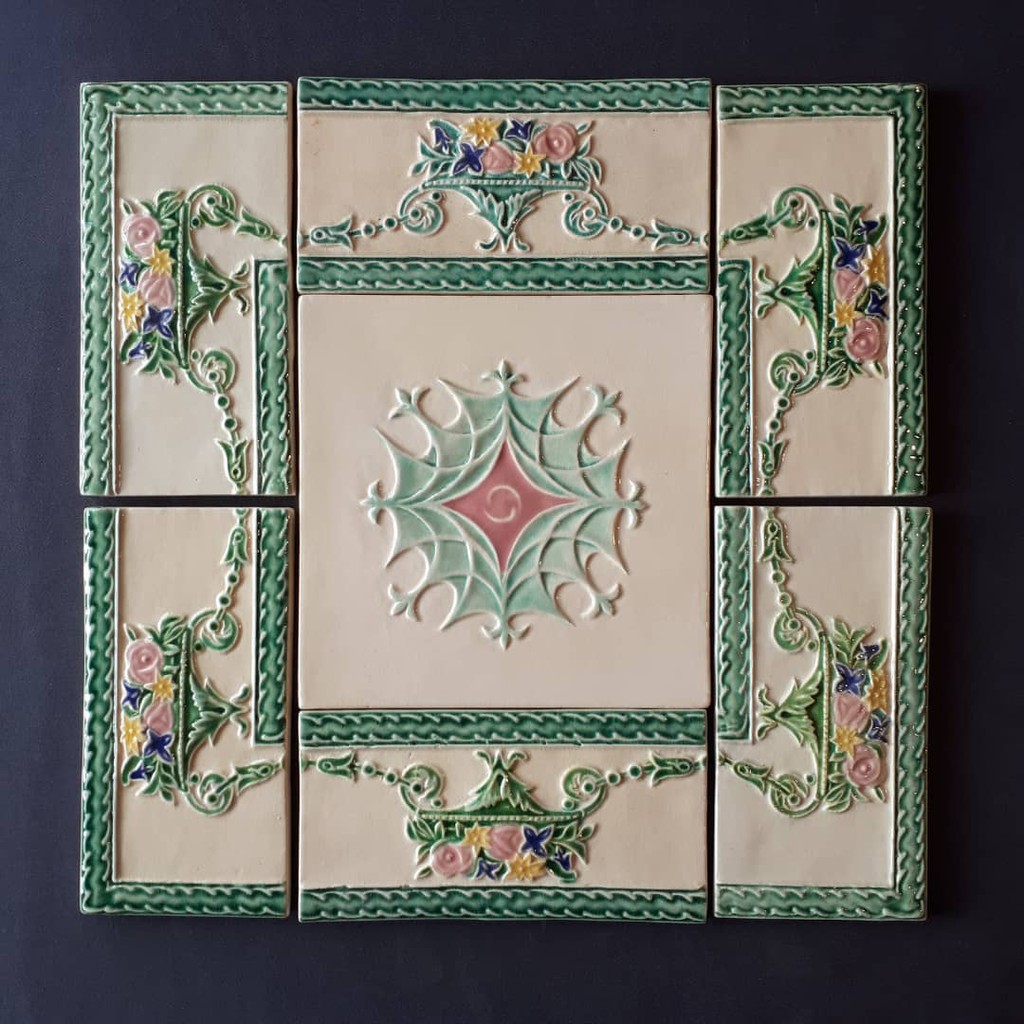 Keceramics Handmade Ceramic Tile Melaka Set Pattern (Green) (32 x 32 x ...