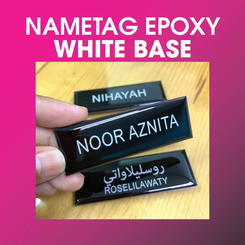 Name tag Epoxy Base silver/Name tag Epoxy Hitam dan Silver Custom ...