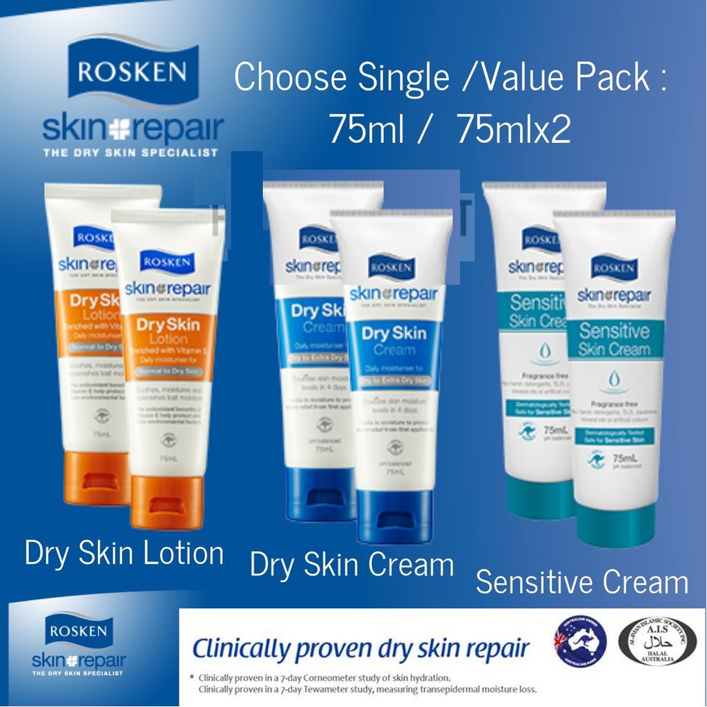 Rosken Dry Skin Lotion/Cream/Sensitive Cream [75ml/75mlx2] | Shopee ...