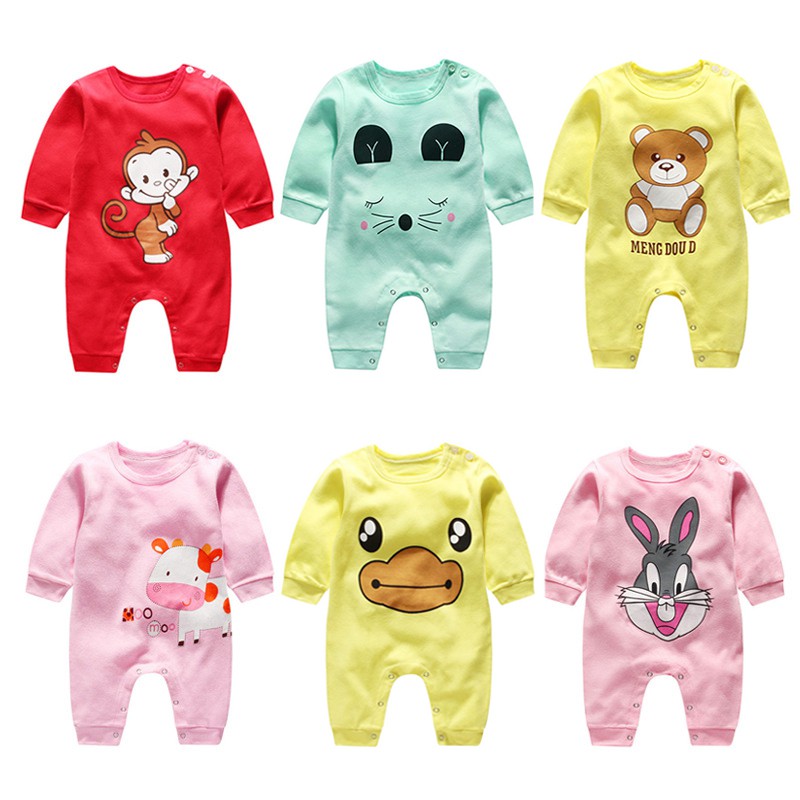Ready Stock Baby Jumpsuit Cartoon Animal Long Sleeve Cotton Cartoon ...
