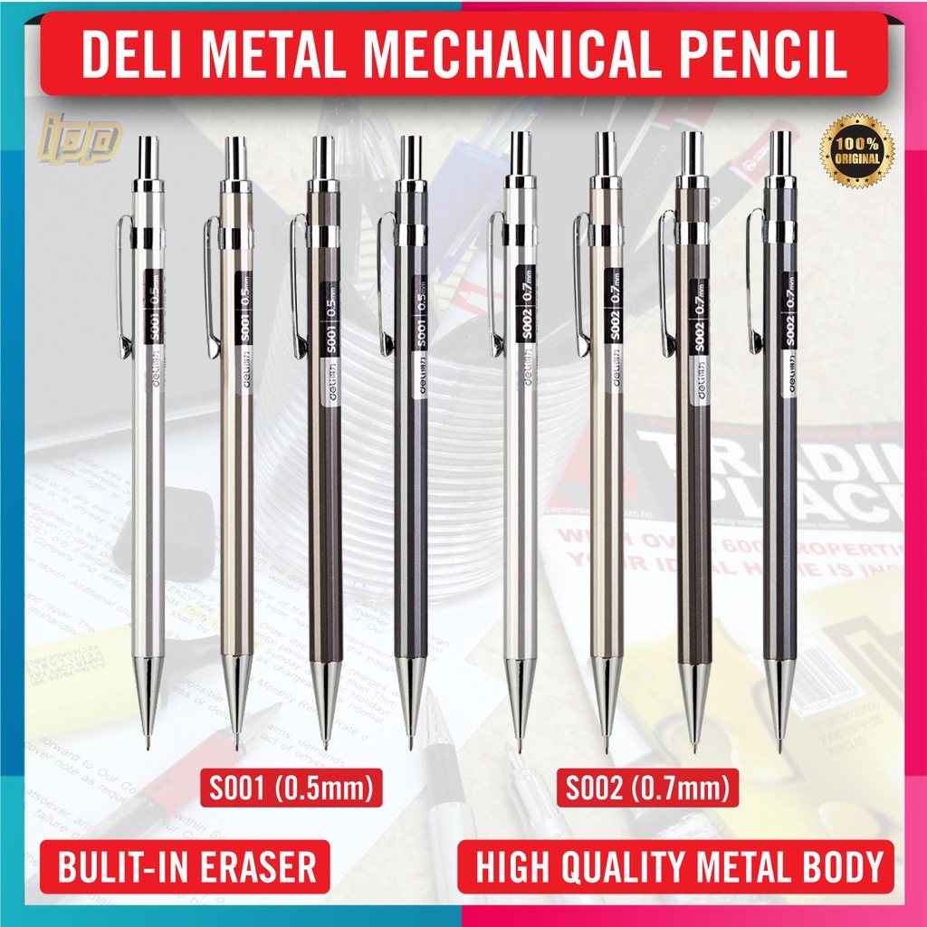 Deli Metal Mechanical Pencil 0.5mm & 0.7mm / Pensil Tekan Besi (S001 ...