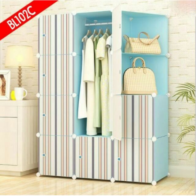 10 CUBE DIY CUBE WARDROBE WITH CORNER SHELF NEW DESIGN STRIPES | Shopee ...