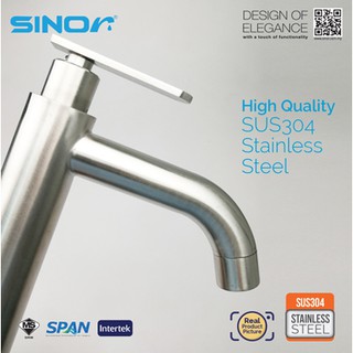 SINOR SS-2016-H SUS304 STAINLESS STEEL BATHROOM SINK FAUCET PILLAR ...