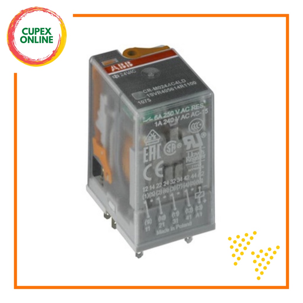 ABB CR-M024AC4L Interface Relay 4c/o (SPDT) output A1-A2=24VAC, 250V/6A ...