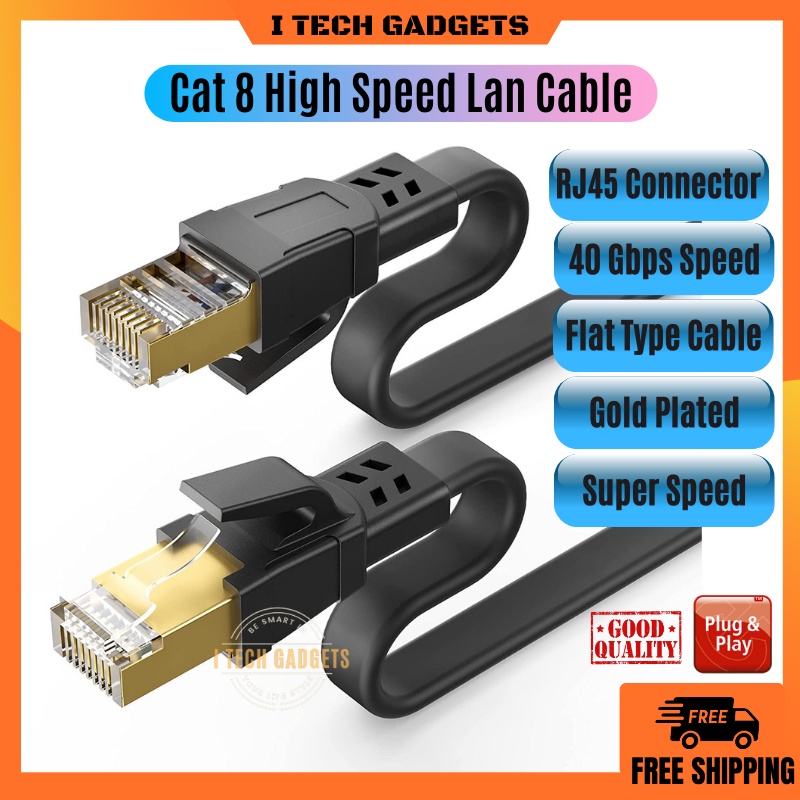 ITECHGADGETS Lan Cable High Speed Cat8 Ethernet Cable Patch Cord Gold ...