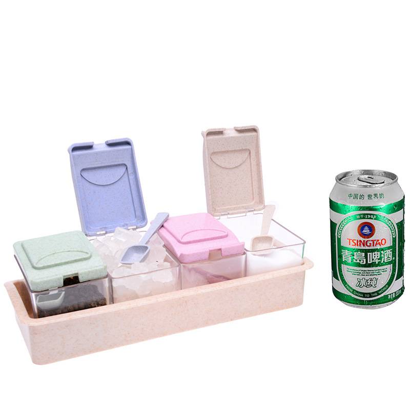 [4pcs Set] Wheat Straw Seasoning Storage Box Dispensers Container Herbs ...