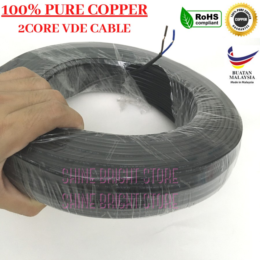 23/0.15 X 2Core PVC/PVC Twin Flat VDE CABLE WIRE (BLACK) 2 CORE VDE ...