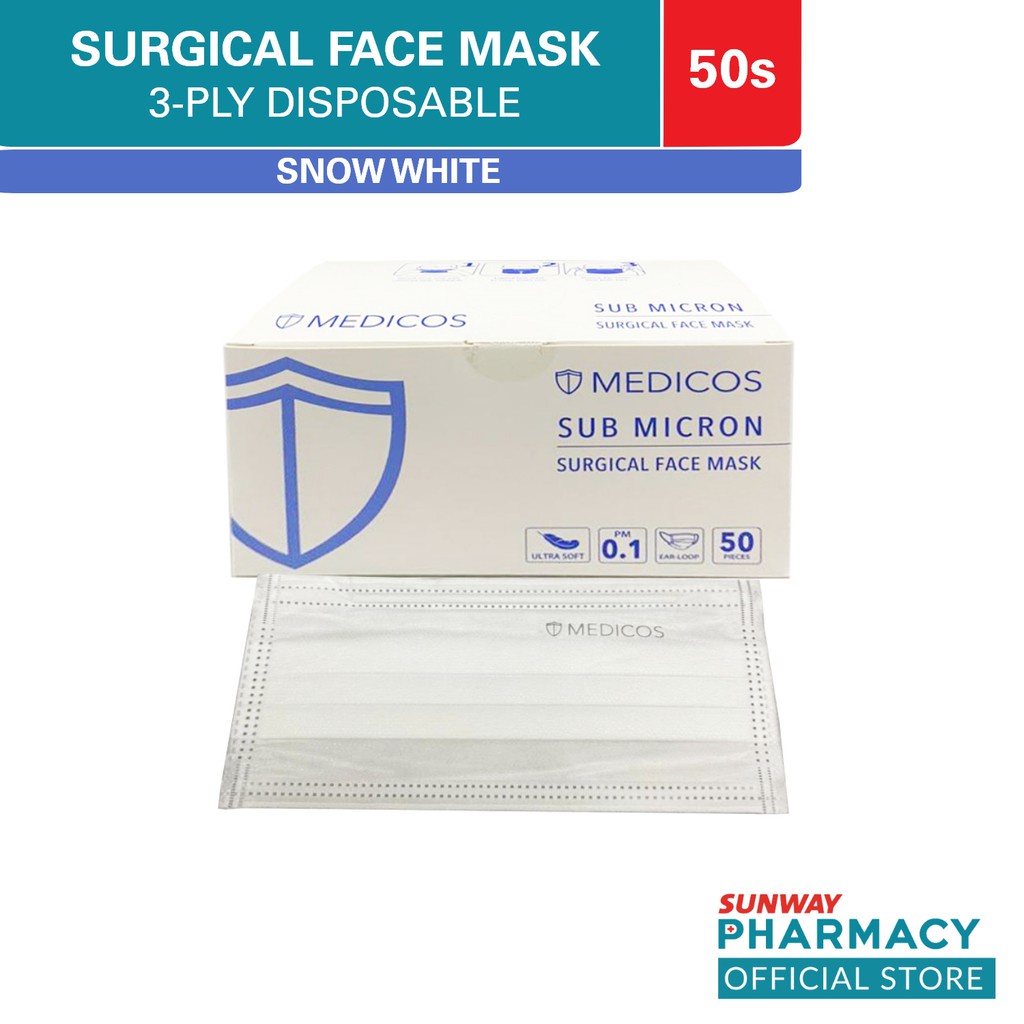 Medicos 3Ply Disposable Face Mask - Snow White (50's) | Shopee Malaysia