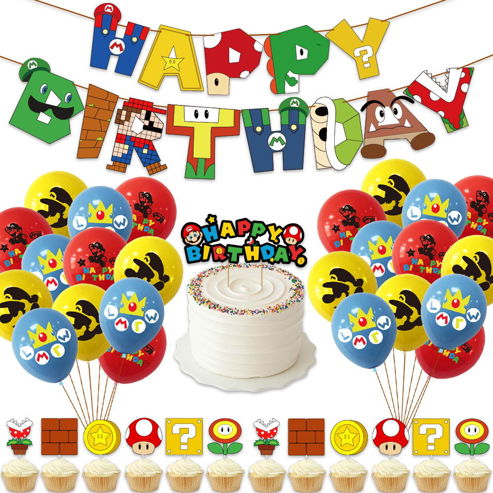 Super Mario Party Decorations Including Mario Birthday Banner, Cake ...