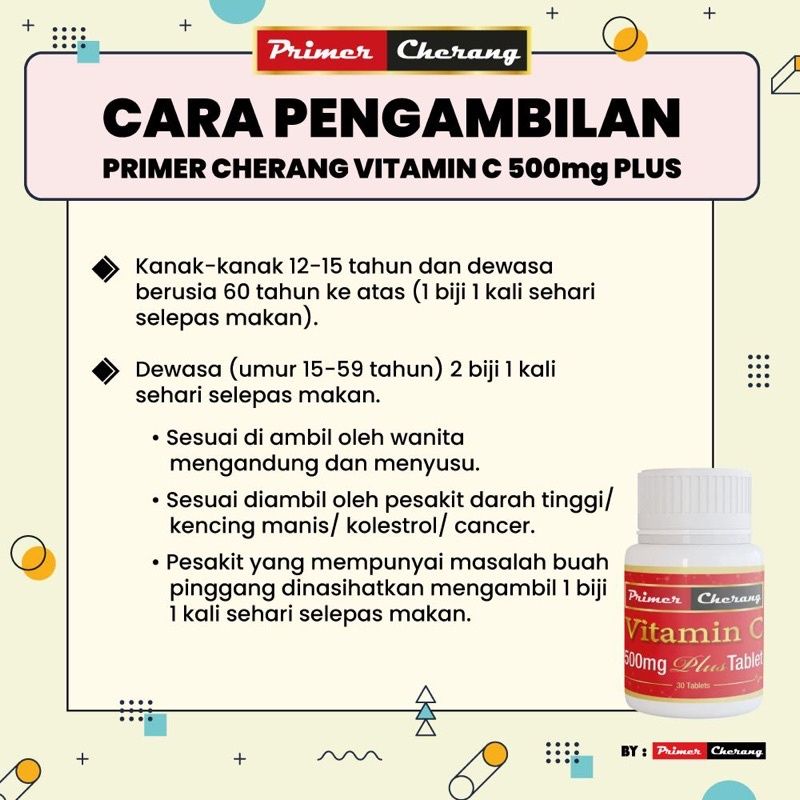 PRIMER CHERANG VITAMIN C plus 500mg (30 tablets) | Shopee Malaysia