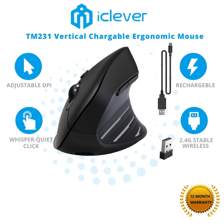 iClever Vertical Mouse - Chargable Ergonomic Mouse Wireless Comfortable ...
