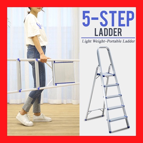 5 Step Folding Portable Household Lightweight Climbing Aluminium Ladder ...