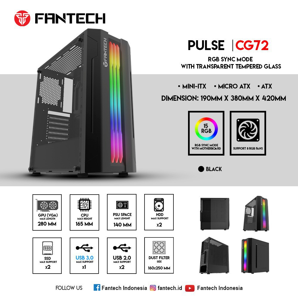 Fantech PC CASE Quality RGB Gaming Back Case CG72 Middle Tower Case ...