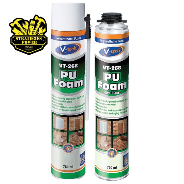 750ml V-Tech PU Foam Polyurethane Spray VT-268 /WALL FILLER / REPAIR ...