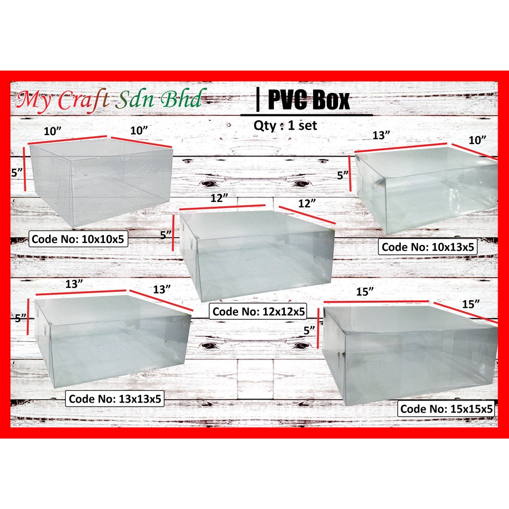①[Ready Stock] 5 Size Transparent Square PVC Box | Kotak Cenderahati ...