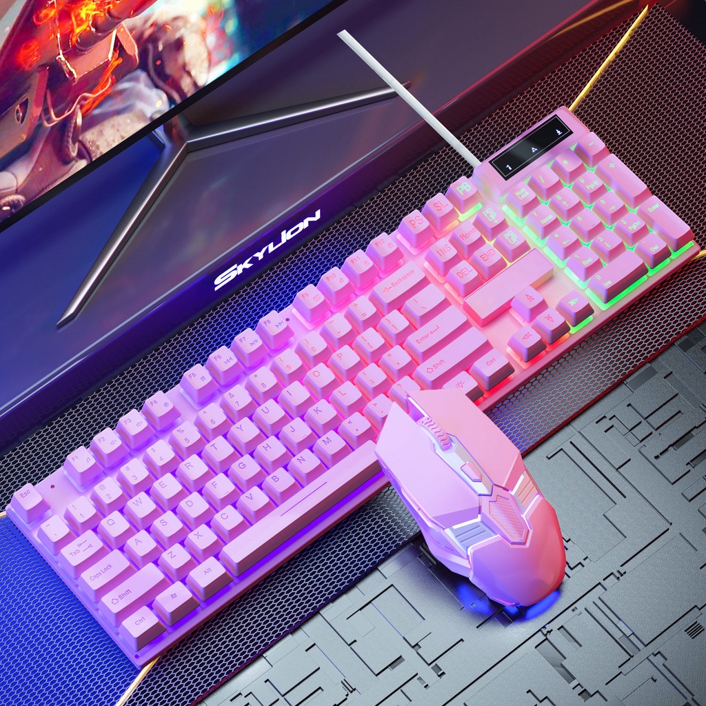 Cute Pink Purple Gamimg Keyboard and mouse set Wired Mechanical LED ...