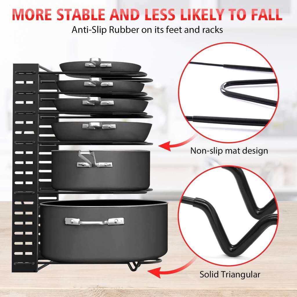 Pots and Pans Organizer Pot Rack Organizer Adjustable 8 Tiers Pan Rack ...