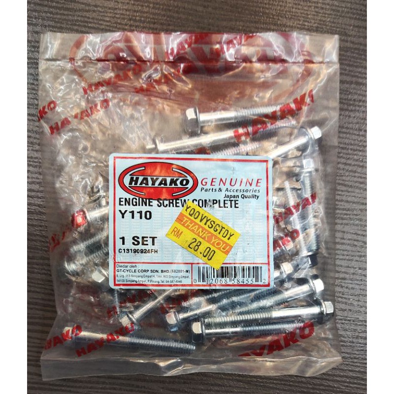 Skru Enjin Engine T8 Complete Set Yamaha Y110/Kriss110/ Y100 / Y150/ Gbo-J /Gbo / Lagenda 110 ...