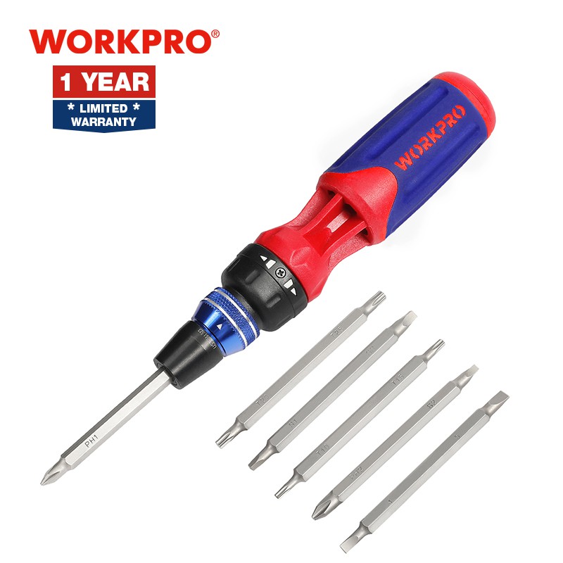 WORKPRO Ratcheting Screwdriver set 12 in 1 Screwdriver bit set with Quick-load Mechanism S2 Bits ...