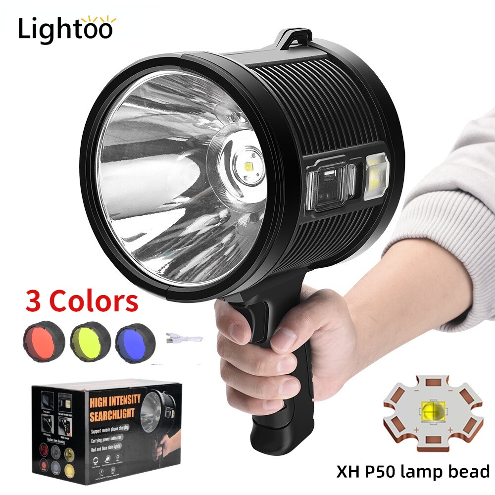 Powerful solar flashlight rechargeable search light powerbank ...