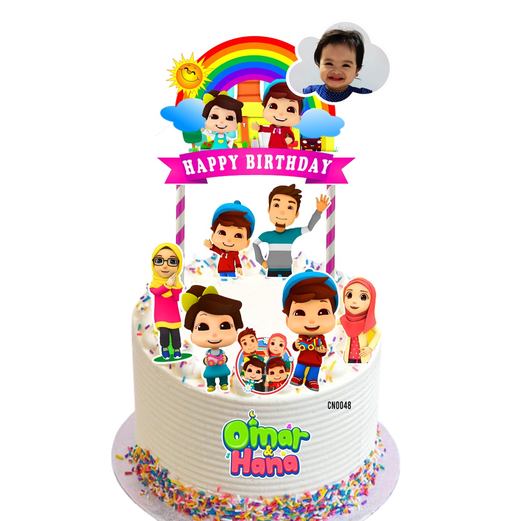 [CUSTOM NAME] Happy Birthday Cake Topper Omar Hana Decoration Kek ...