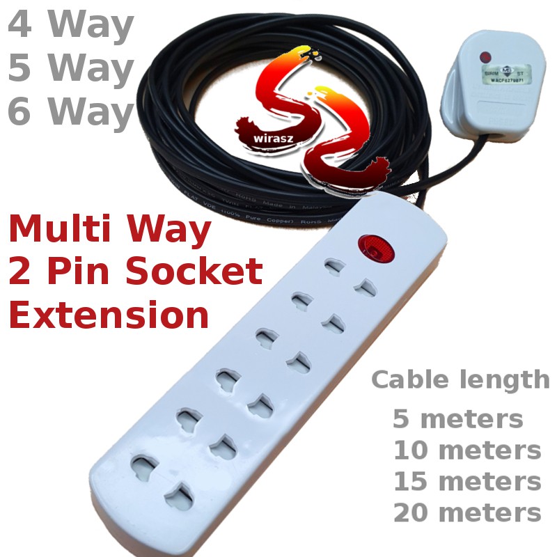 Long Cable 2 pin plug Multi way Extension socket 100% Pure Copper ...