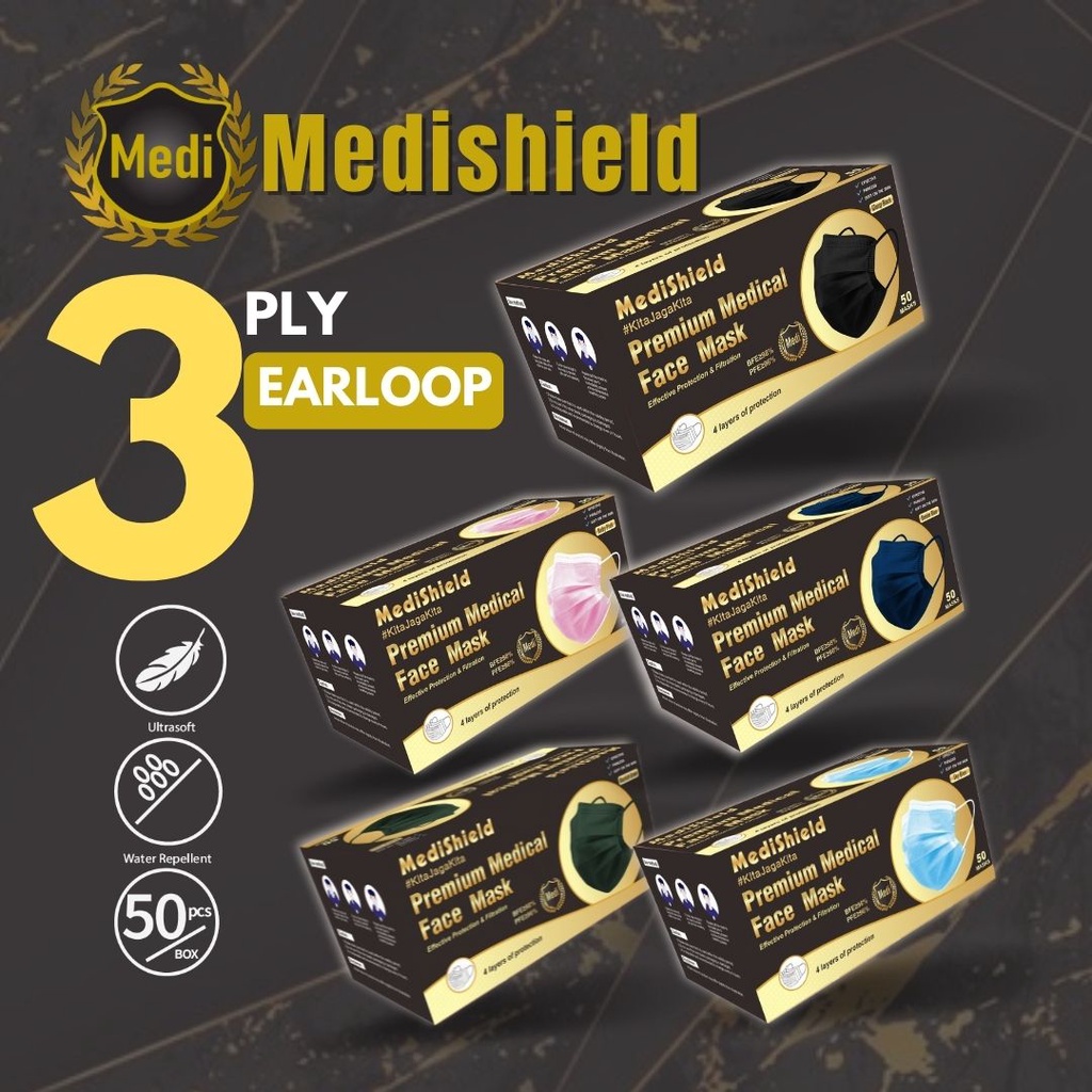 50pcs Full Black colour 3ply Face Mask 4ply Medical Disposable Mask ...