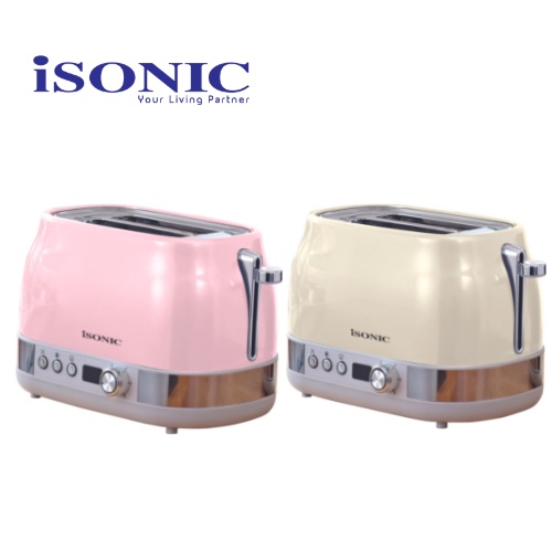 Isonic Luxury Stainless Steel 2 Slide Toaster - Creamy White/Pink IT ...