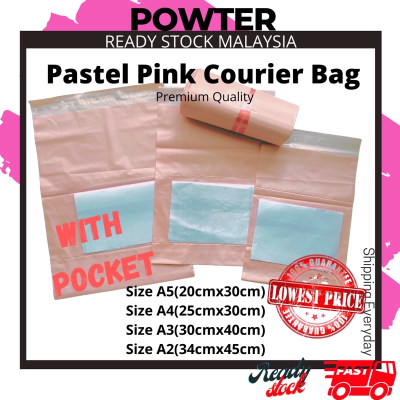 [HOT🔥]Light Pink Pastel Courier Bag WITH POCKET Parcel Bag Packaging ...