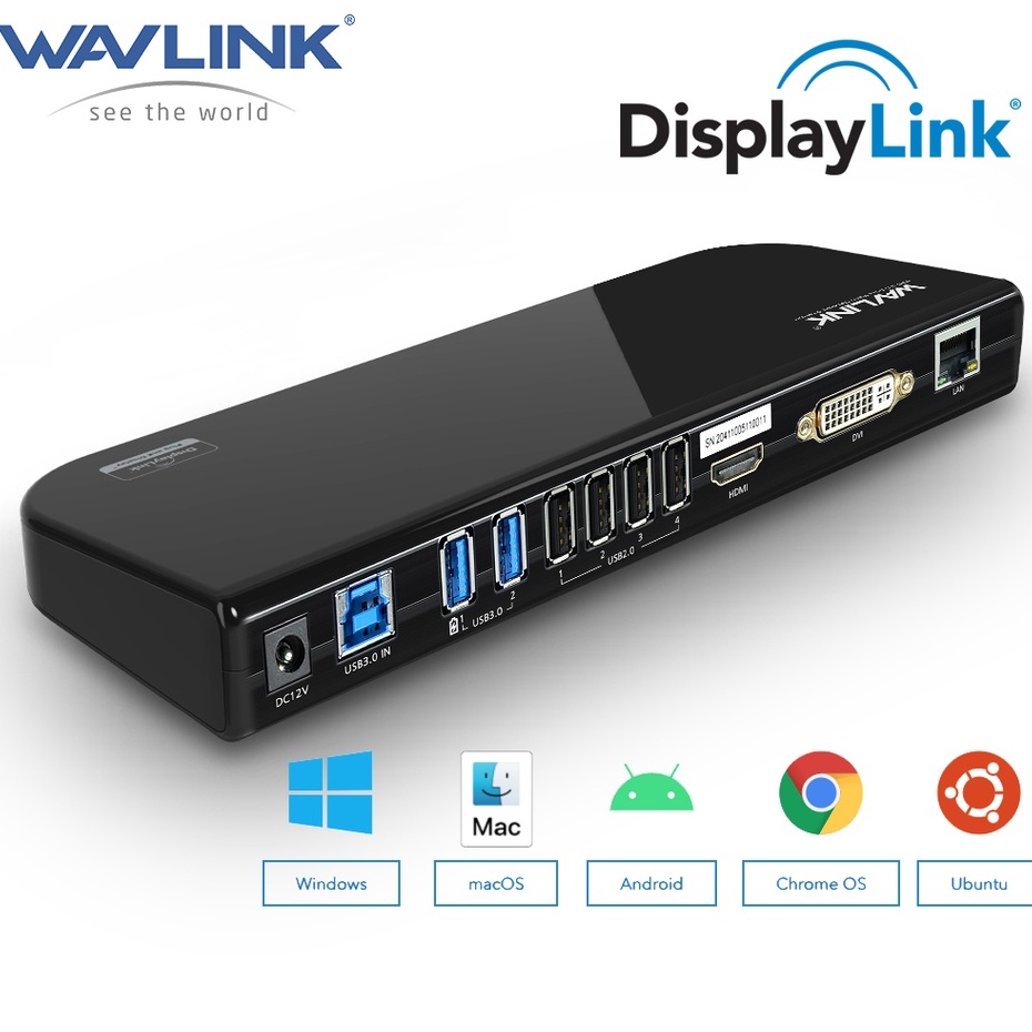 WAVLINK USB 3.0 Universal Laptop Docking Station With Displaylink Chip HDMI/VGA/DVI Dual Display ...