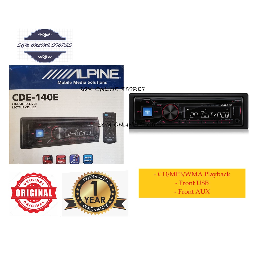 Alpine CDE-140E - CD / USB / AUX WMA MP3 FM Radio Stereo Player / Car ...