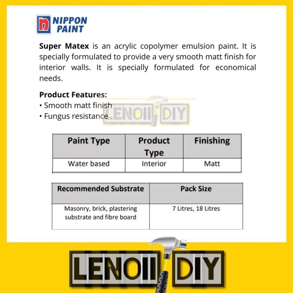 7L NIPPON PAINT Super Matex Part 2 Emulsion Paints Ceiling Dinding Cat ...