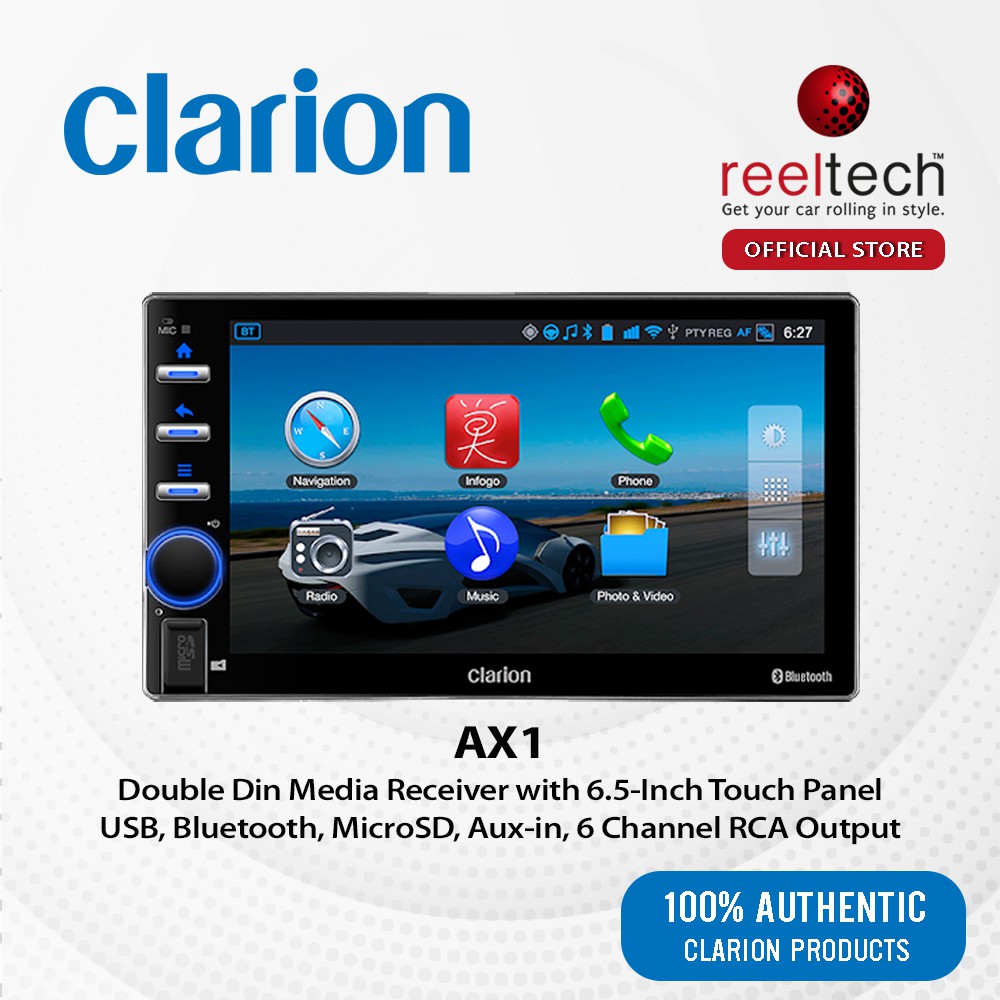 Clarion AX1 - Double Din Media Receiver 6.5 inch USB Bluetooth Micro SD Aux-in 6 Channel RCA ...