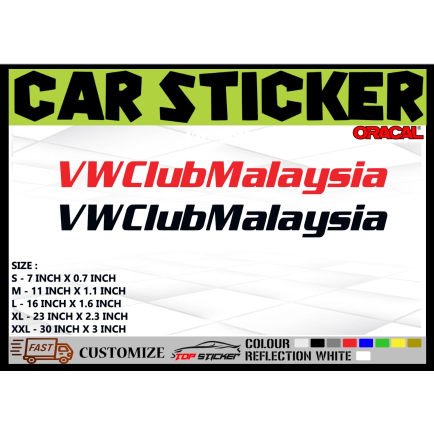 VW CLUB MALAYSIA CAR STICKER VOLKSWAGEN GOLF JETTA PASSAT TIGUAN TSI ...