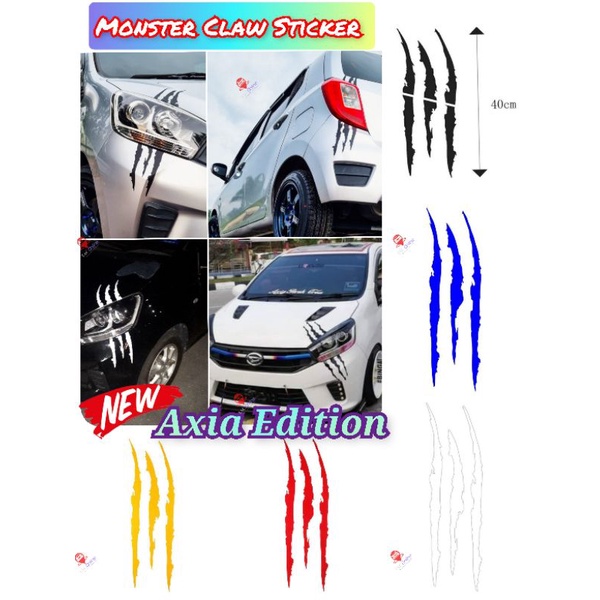 PERODUA Axia monster claw decoration sticker cakar harimau lampu depan ...