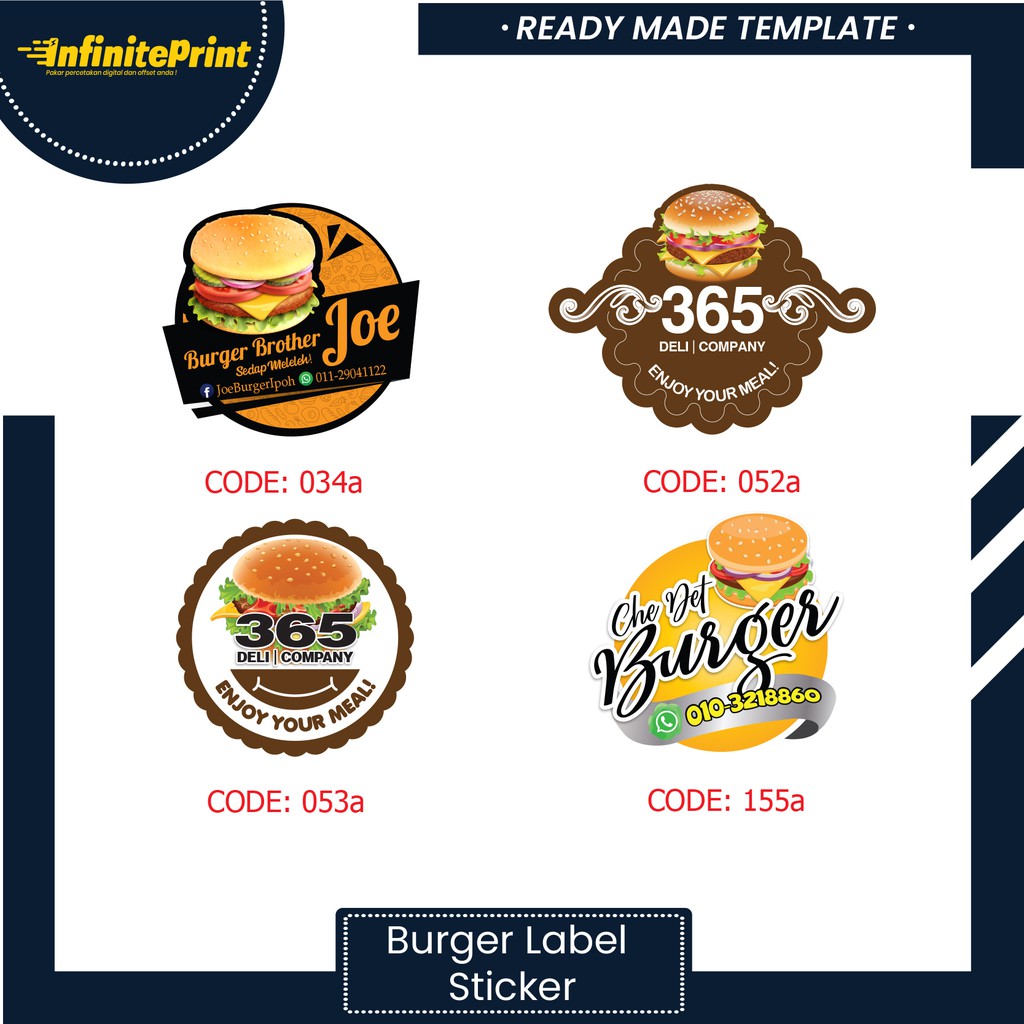 Burger Label Sticker Product - Label 3cm / 4cm / 5cm / 6cm / 7cm / 8cm ...