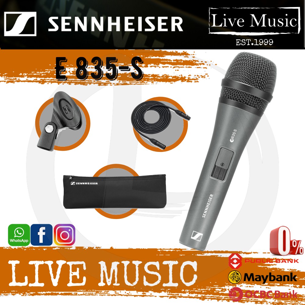 Sennheiser E 835-S Dynamic Cardioid Vocal Microphone with On/Off Switch FREE Mic Cable ( E835S ...