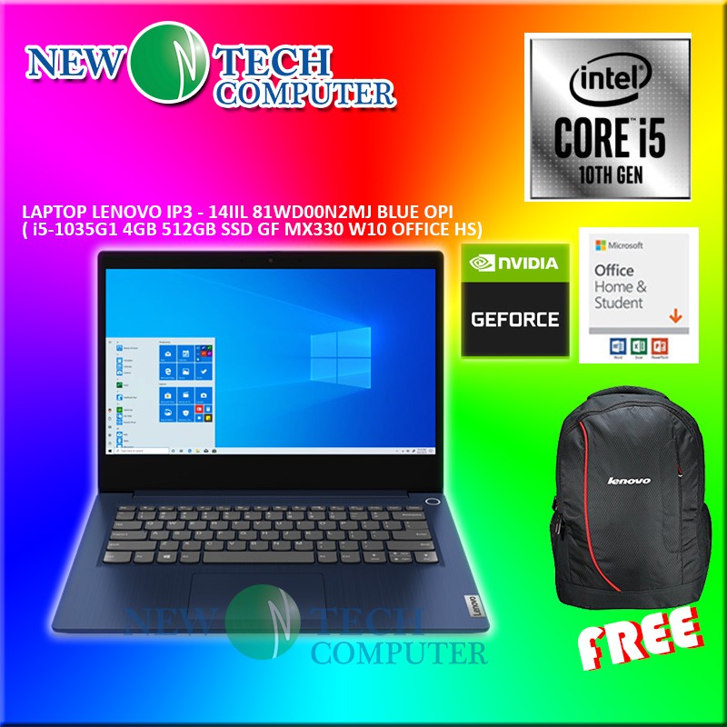 LAPTOP LENOVO IP3 - 14IIL 81WD00N2MJ BLUE / 14IIL 81WD00N1MJ RED OPI ...