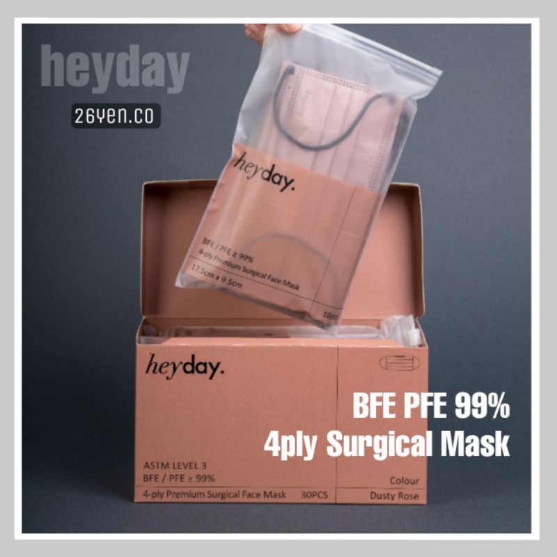 heyday Dusty Rose 4ply Adult Premium Surgical Medical Face Mask BFE PFE ...