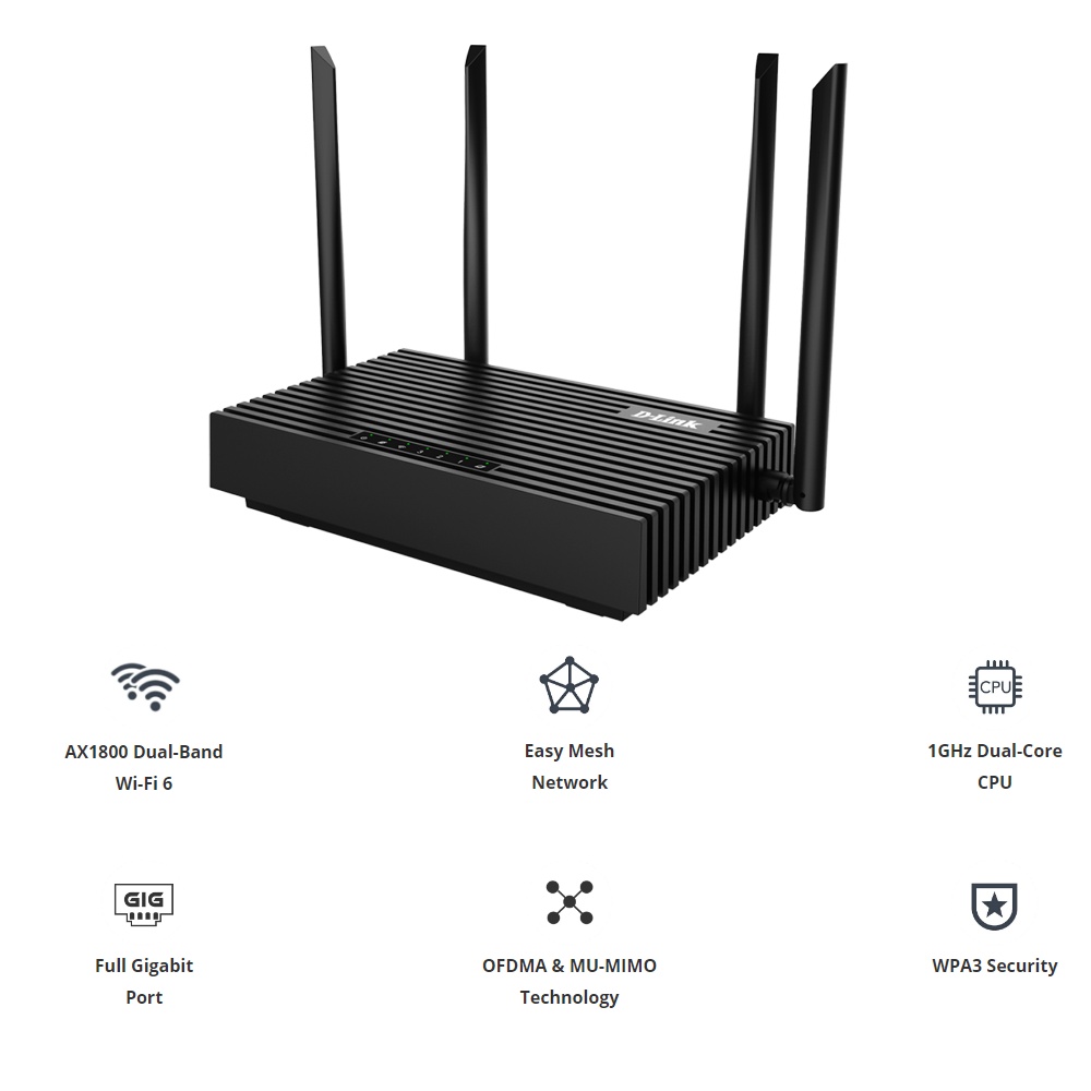 D-Link AX1800 WiFi 6 Dual Band Wireless Gigabit Router For UniFi/Maxis ...