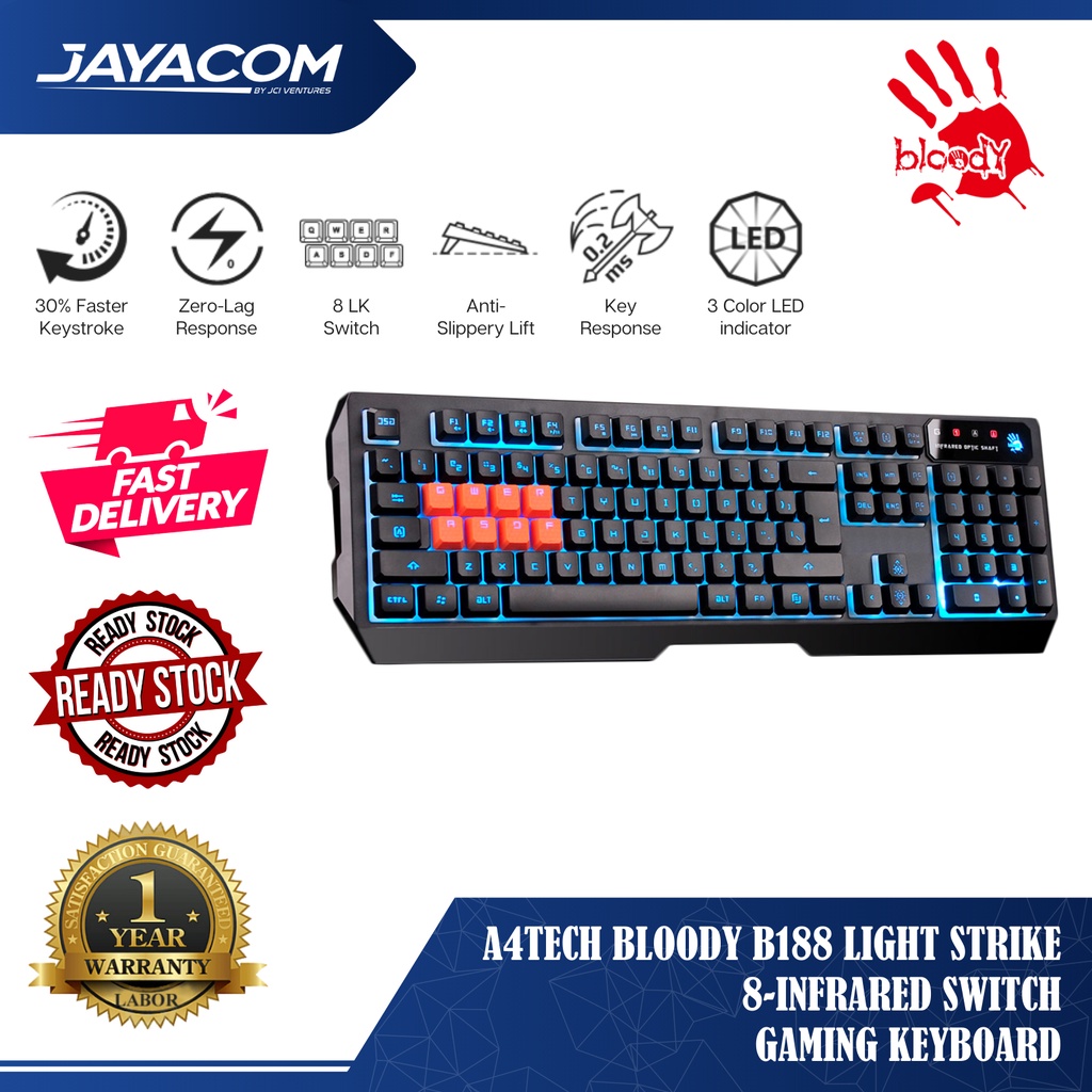 A4TECH Bloody B188 Light Strike 8-Infrared Switch Gaming Keyboard ...