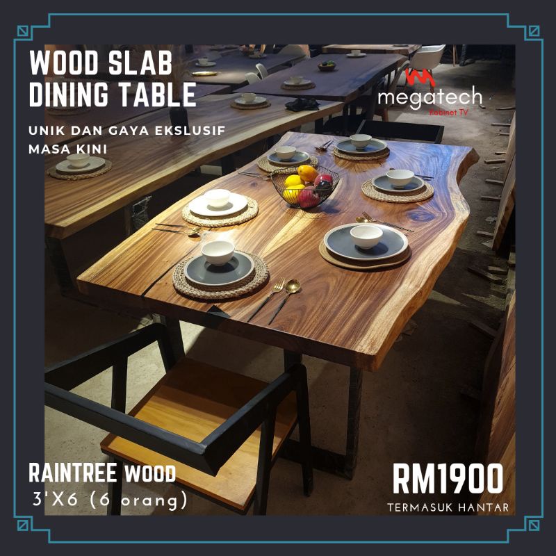 MEJA MAKAN KAYU BALAK DINING TABLE WOOD SLAB | Shopee Malaysia