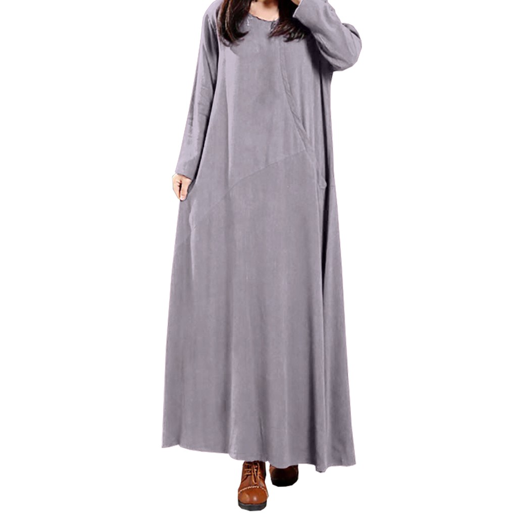 Hijabista Muslim Wear Women Pockets Buttons Decoration Cotton Maxi ...