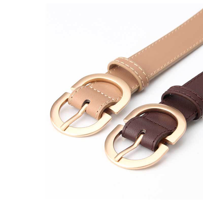 Leather Belts for Women Fashion Jeans Classic Retro Simple Round Buckle ...
