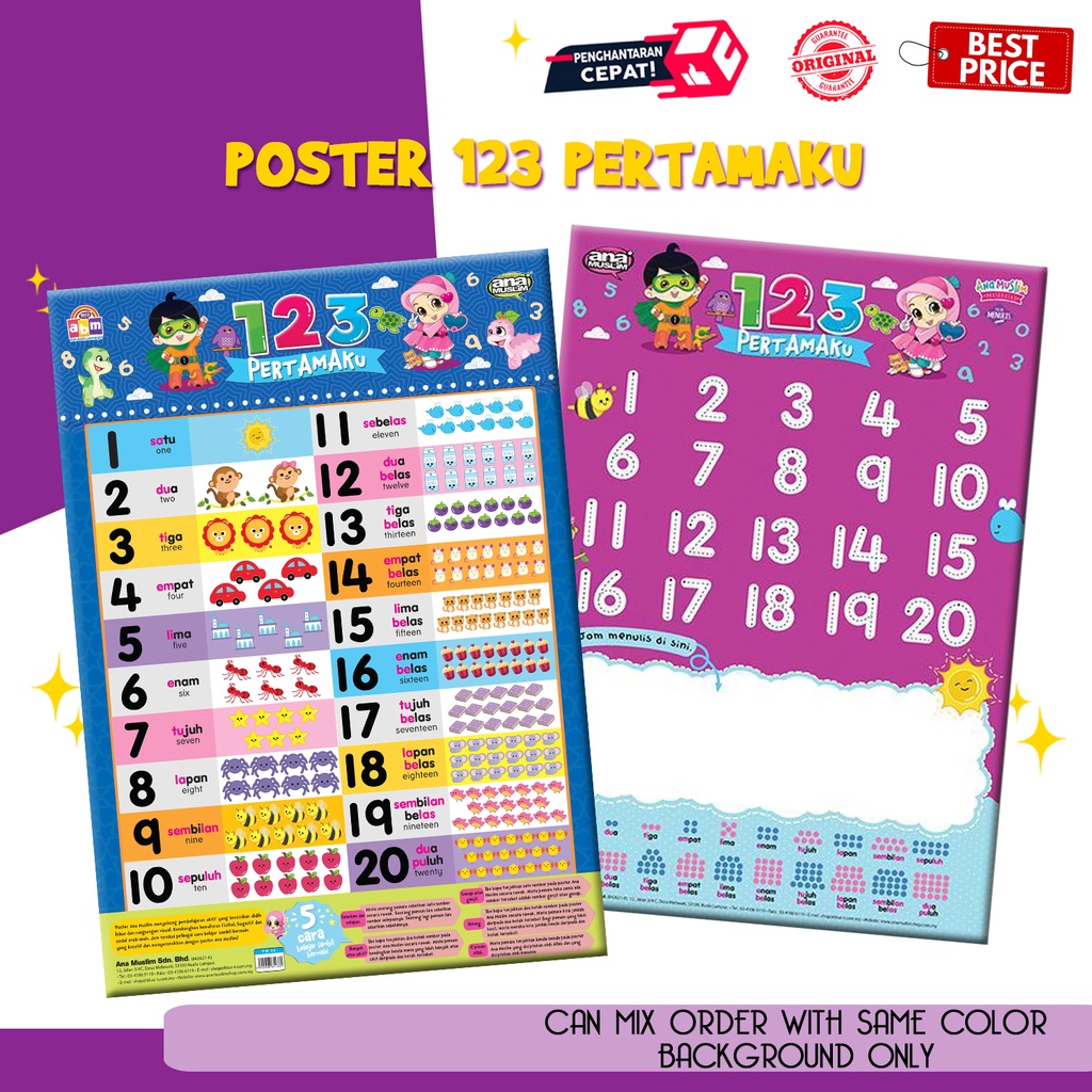 Poster Membaca & Menulis 123 Pertamaku | Alat Bantu Mengajar ...